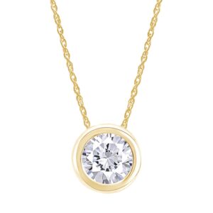 the jewel zone 14k solid yellow gold pendant necklace, bezel set 1 carat round cut cubic zirconia solitaire pendant necklace for women with 18" gold chain necklace