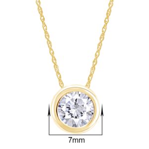 THE JEWEL ZONE 14K Solid Yellow Gold Pendant Necklace, Bezel Set 1 Carat Round Cut Cubic Zirconia Solitaire Pendant Necklace For Women With 18" Gold Chain necklace