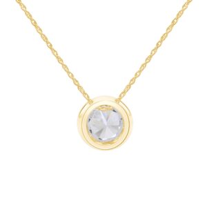 THE JEWEL ZONE 14K Solid Yellow Gold Pendant Necklace, Bezel Set 1 Carat Round Cut Cubic Zirconia Solitaire Pendant Necklace For Women With 18" Gold Chain necklace