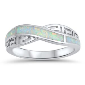 infinity knot greek key white simulated opal ring .925 sterling silver band size 10