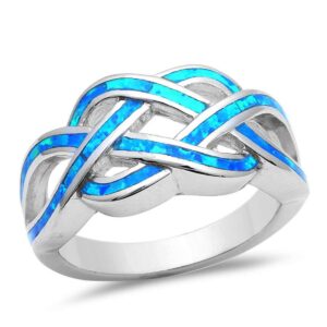 crisscross infinity celtic created blue opal ring 925 sterling silver, size - 8