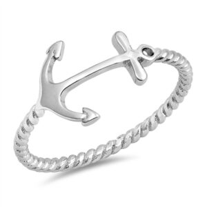 anchor bali rope band fashion cross ring new .925 sterling silver size 11