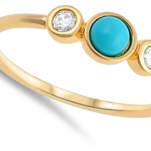 Gold-Tone Clear CZ Round Simulated Turquoise Ring New .925 Sterling Silver Band Size 10