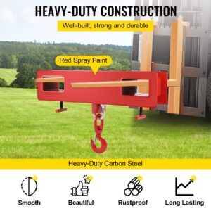 VEVOR Forklift Lifting Hook, 4400lbs Capacity Forklift Lifting Hoist, Red Forklift Mobile Crane with Swivel Hook and Two Large T-Screws, Hook Forklift Lifting Hoist, Fork Lifting Attachment