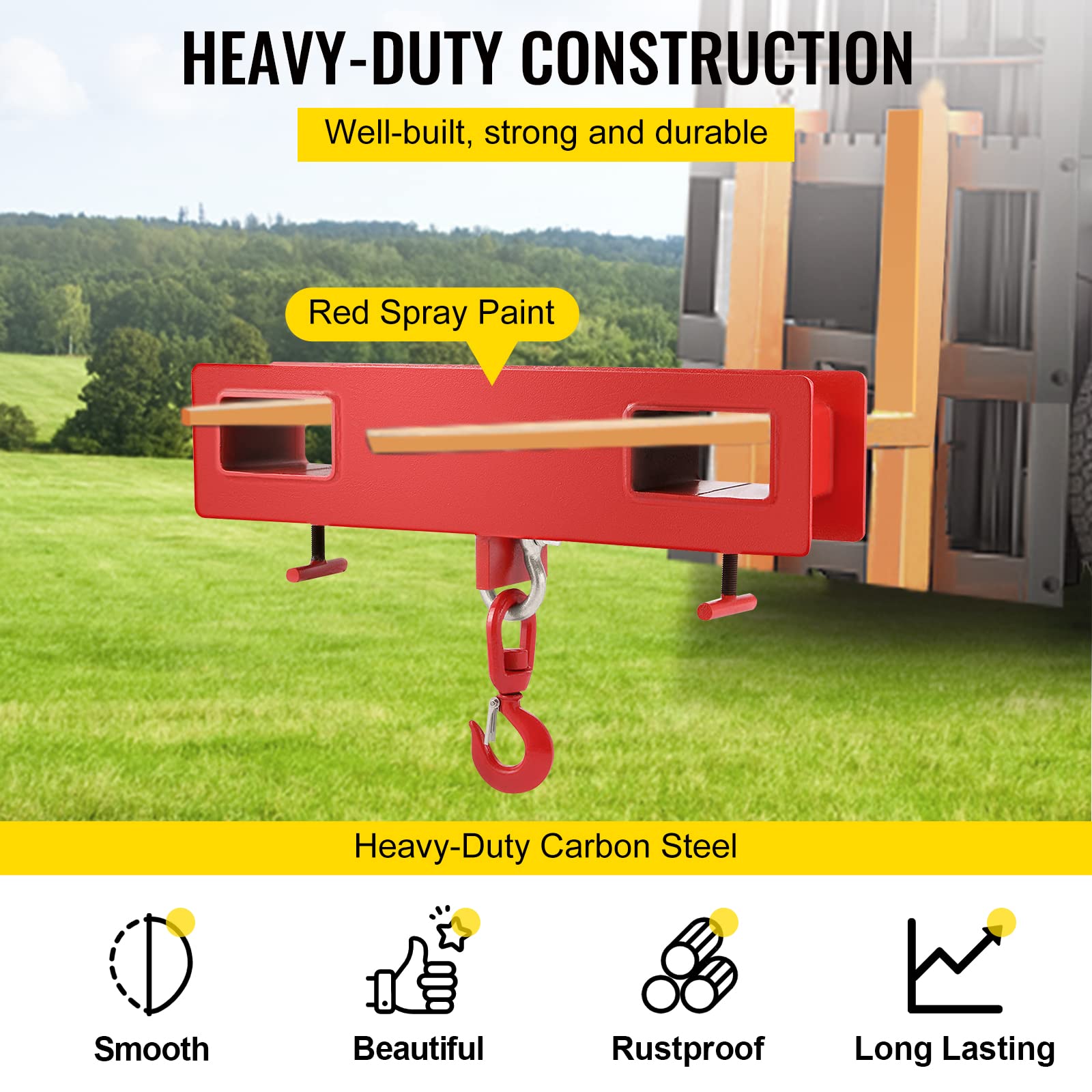 VEVOR Forklift Lifting Hook, 4400lbs Capacity Forklift Lifting Hoist, Red Forklift Mobile Crane with Swivel Hook and Two Large T-Screws, Hook Forklift Lifting Hoist, Fork Lifting Attachment