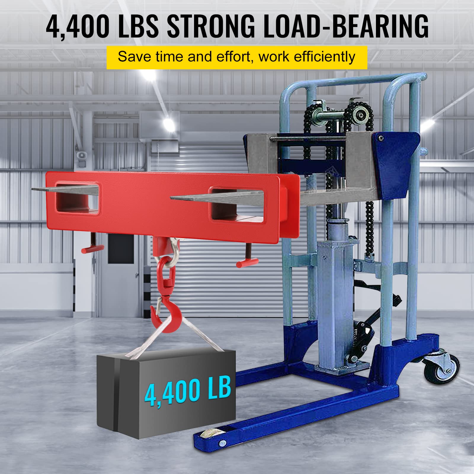 VEVOR Forklift Lifting Hook, 4400lbs Capacity Forklift Lifting Hoist, Red Forklift Mobile Crane with Swivel Hook and Two Large T-Screws, Hook Forklift Lifting Hoist, Fork Lifting Attachment