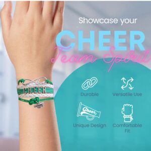 Cheer Charm Bracelet- Green Infinity Love Adjustable Cheerleading Jewelry in Team Colors for Cheerleader