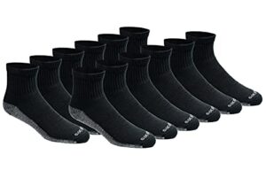 dickies men's dri-tech moisture control quarter socks (6, 18, black (12 pairs), large