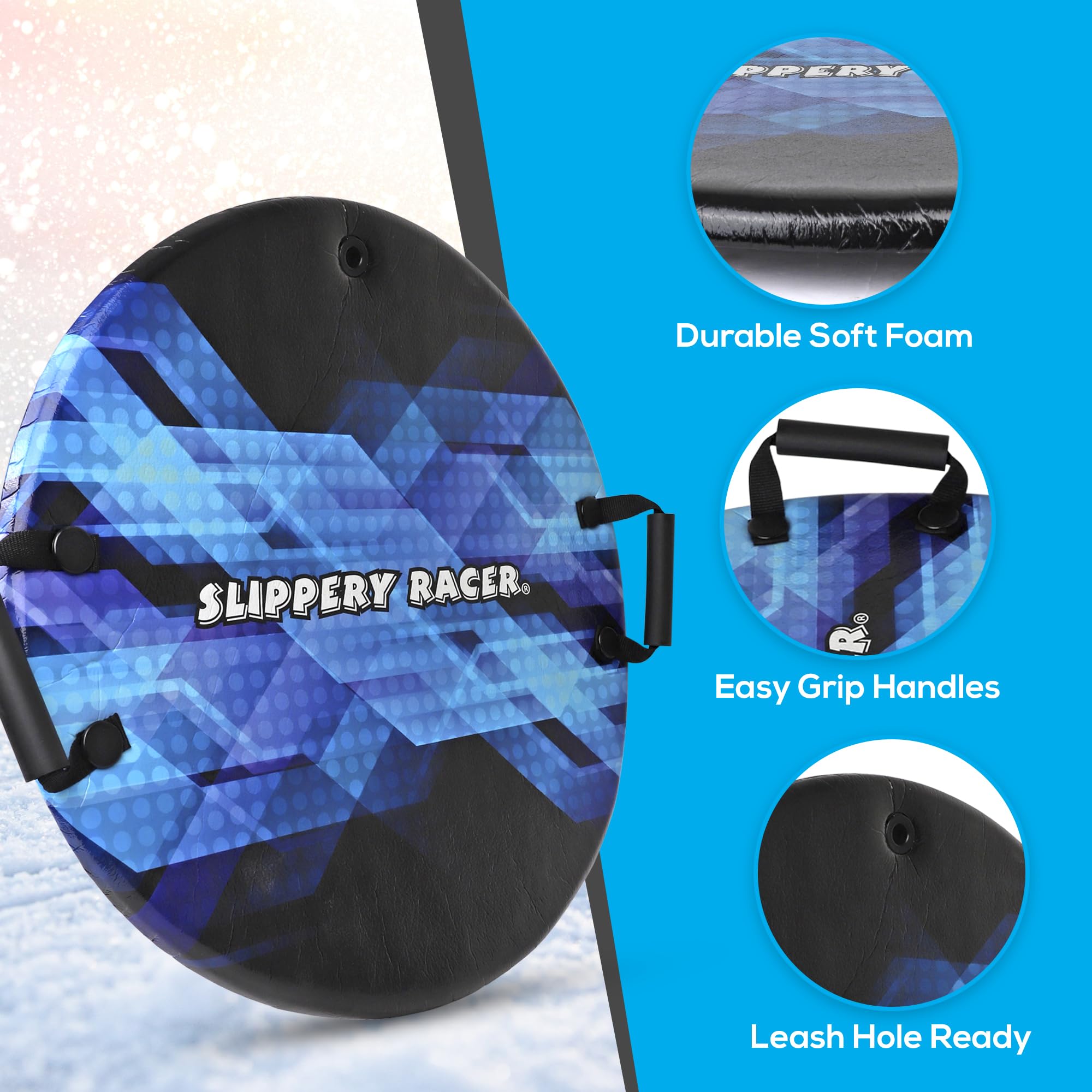 Slippery Racer Downhill Zeus Adults and Kids Foam Saucer Disc 1 Rider Snow Sled Toboggan with Handles, Midnight Hologram (1 Pack)