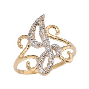 initial rings 14k yellow gold modern cursive j diamond (size 10.25)