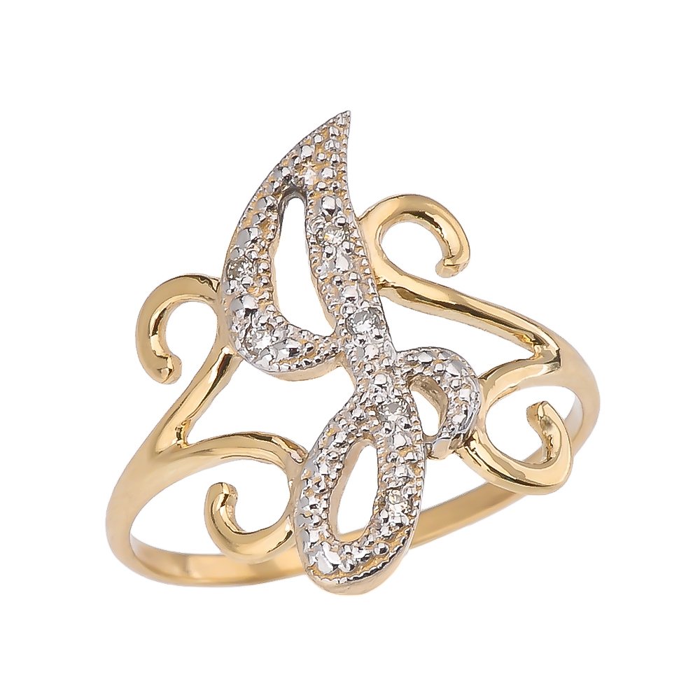 Initial Rings 14k Yellow Gold Modern Cursive J Diamond (Size 10.25)