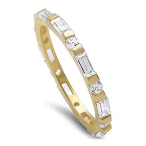 blue apple co. 2mm full eternity wedding band ring baguette and round cz yellow tone plated 925 sterling silver