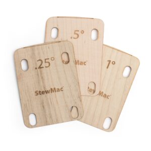 stewmac neck shims for guitar, made of solid maple, for bolt-on neck, shaped, set of 3, american made