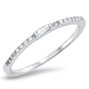 thin white cz wedding ring new .925 sterling silver stackable band size 8