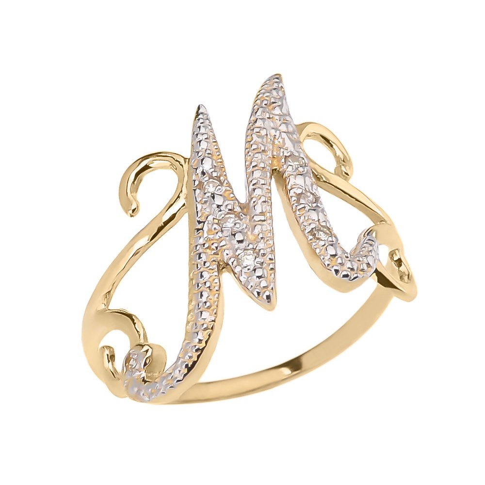 Initial Rings 10k Yellow Gold Modern Cursive M Diamond (Size 9.5)