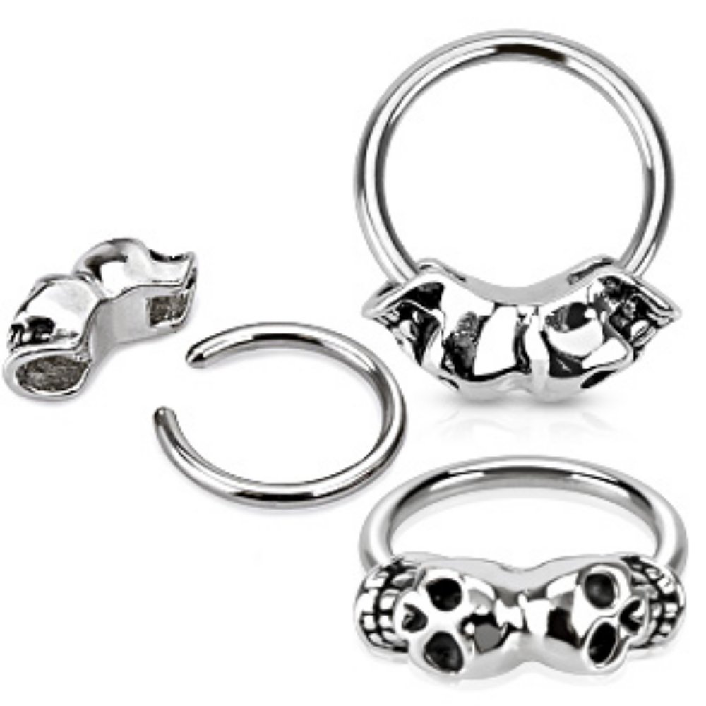 Twin Skull 316L Surgical Steel Captive Bead WildKlass Ring (Sold by Piece)