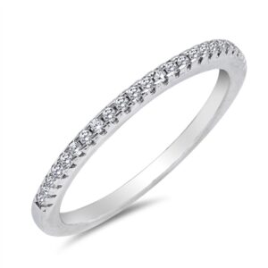 thin micro pave clear cz wedding ring new .925 sterling silver band size 6