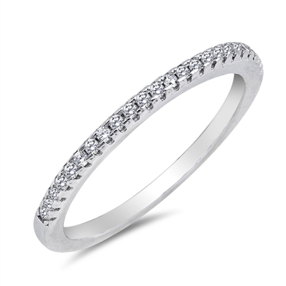 Thin Micro Pave Clear CZ Wedding Ring New .925 Sterling Silver Band Size 6