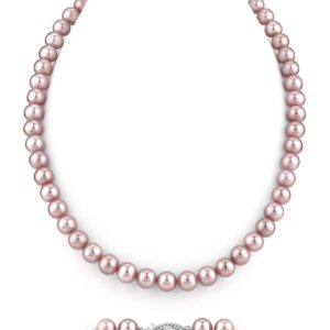 The Pearl Source 7-8mm AAA Quality Round Pink Freshwater Cultured Pearl Necklace for Women in 24" Matinee Length