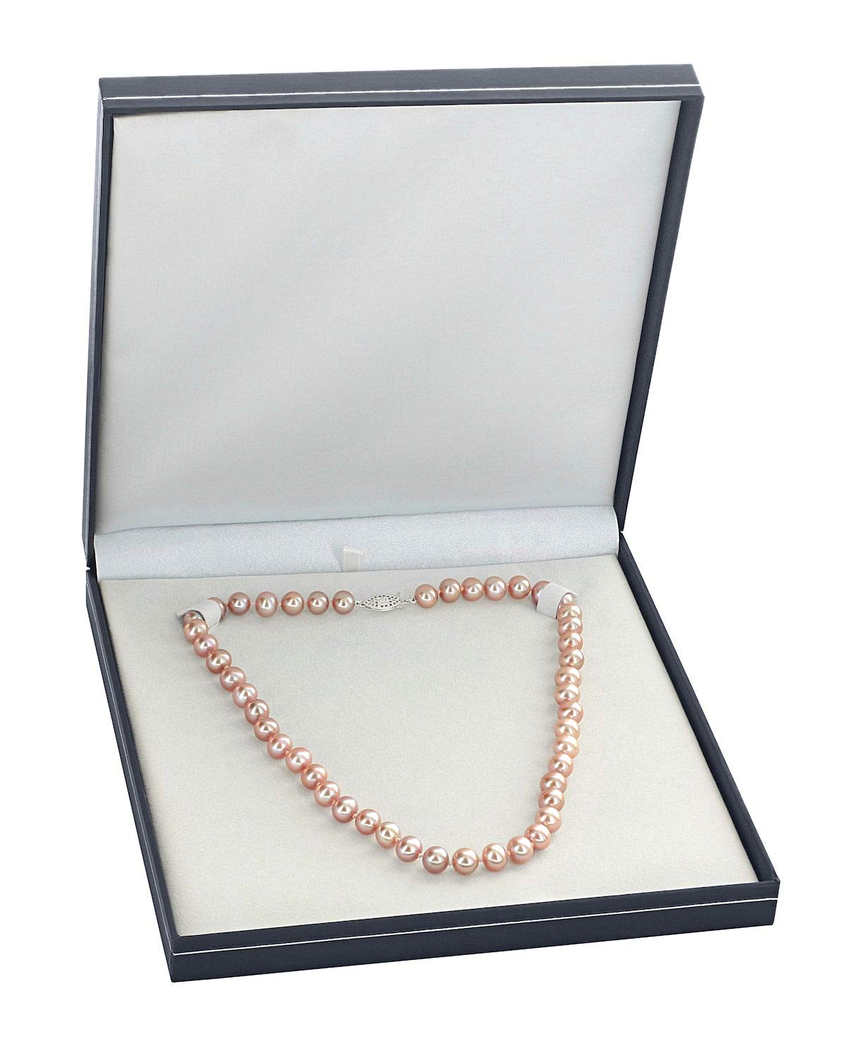 The Pearl Source 7-8mm AAA Quality Round Pink Freshwater Cultured Pearl Necklace for Women in 24" Matinee Length