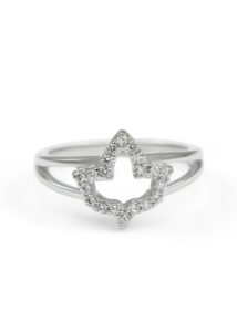 the collegiate standard sterling silver ivy leaf charm ring with simulated diamonds - 08