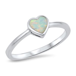 solitaire white simulated opal heart promise ring .925 sterling silver band size 6