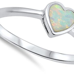 Solitaire White Simulated Opal Heart Promise Ring .925 Sterling Silver Band Size 6