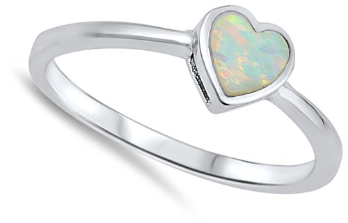 Solitaire White Simulated Opal Heart Promise Ring .925 Sterling Silver Band Size 6