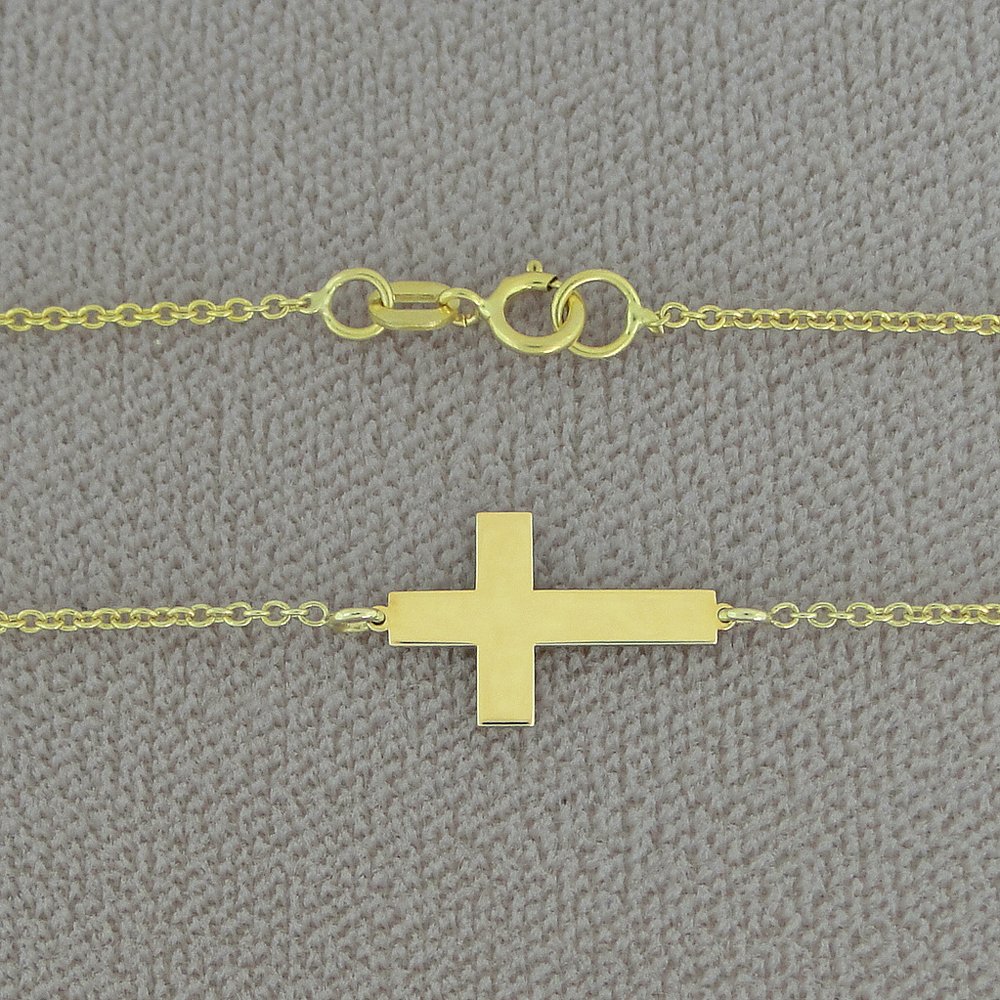 Soul Jewelry 10K Yellow Gold Mini Sideway Cross Pendant Necklace Laser Cut Out Charm GC10 (15)