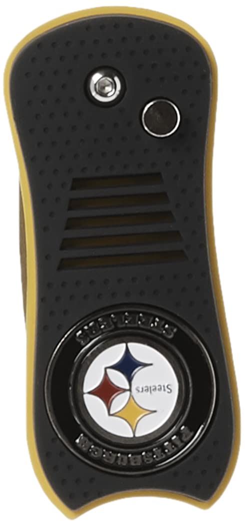 Team Golf NFL Pittsburgh Steelers Retractable Divot Tool with Double-Sided Magnetic Ball Marker, Features Patented Single Prong Design, Causes Less Damage to Greens