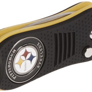 Team Golf NFL Pittsburgh Steelers Retractable Divot Tool with Double-Sided Magnetic Ball Marker, Features Patented Single Prong Design, Causes Less Damage to Greens