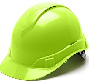 Pyramex HP44131V Ridgeline Cap Style Hard Hat with 4-Point Vented Ratchet, Hi-Vis Green by Pyramex Safety