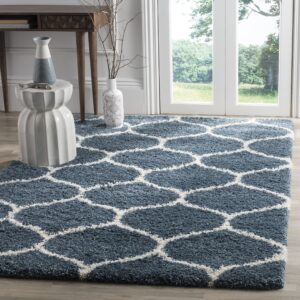 safavieh hudson shag collection 7' square slate blue/ivory sgh280l moroccan ogee trellis non-shedding living room bedroom dining room entryway plush 2-inch thick area rug