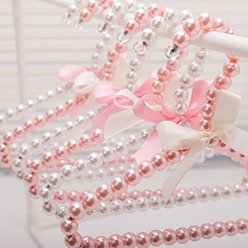 BUUEERR 5 Pack Pearl Beads Metal Elegant Rosette Clothes Hangers for Kids Children Pet Dog (White)