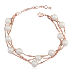 crystalline azuria multi strand rose gold bracelet with simulated white pearls 18k rose gold plated bracelet for women