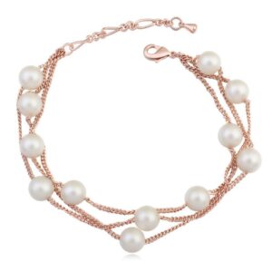 Crystalline Azuria Multi Strand Rose Gold Bracelet with Simulated White Pearls 18K Rose Gold Plated bracelet for Women