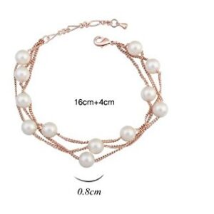 Crystalline Azuria Multi Strand Rose Gold Bracelet with Simulated White Pearls 18K Rose Gold Plated bracelet for Women