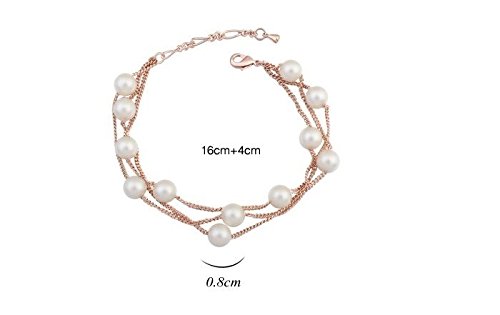 Crystalline Azuria Multi Strand Rose Gold Bracelet with Simulated White Pearls 18K Rose Gold Plated bracelet for Women