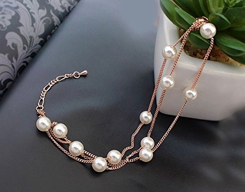 Crystalline Azuria Multi Strand Rose Gold Bracelet with Simulated White Pearls 18K Rose Gold Plated bracelet for Women