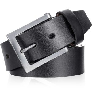 men's belt 100% leather casual belt looks great with jeans, khakis, dress-classic single prong buckle with elegant gift box - deep charcoal - 38 (waist: 36)