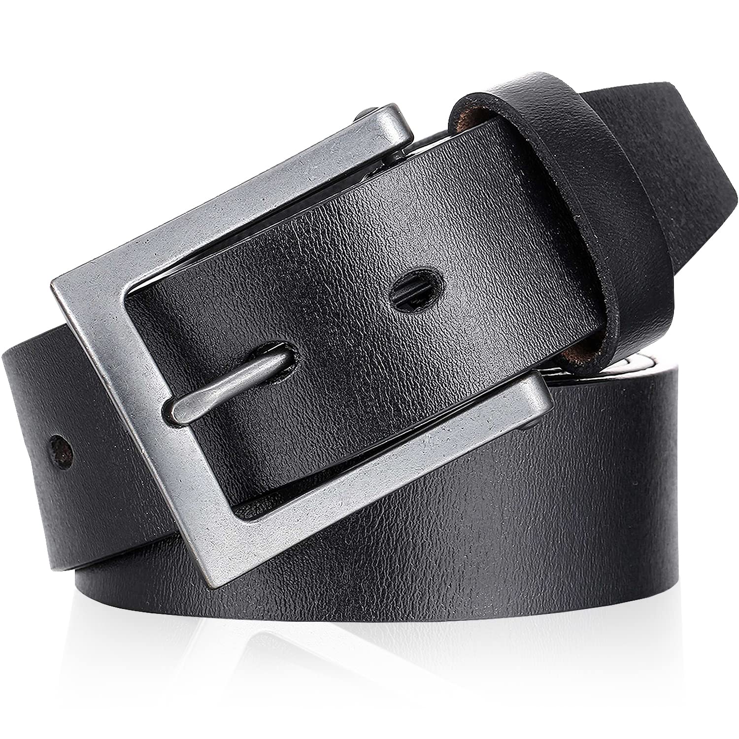 Men's Belt 100% Leather Casual Belt Looks Great with Jeans, Khakis, Dress-Classic Single Prong Buckle with Elegant Gift Box - Deep Charcoal - 38 (Waist: 36)