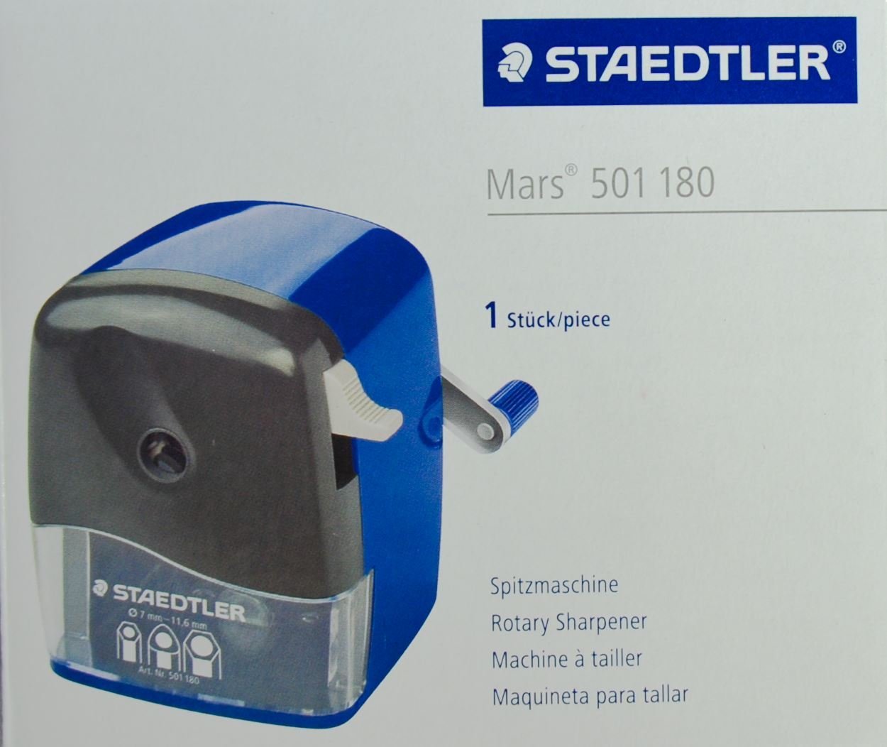 STAEDTLER Mars® 501 180 Rotary sharpener for Round, Triangular, Hexagonal prisma color, pencils, Classic Manual Pencil Sharpener, Desk clamp