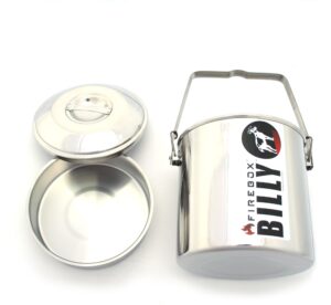 firebox 2 quart (5.5") billy can - locking bail handle bushcraft camp pot, ss clips (installed)