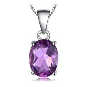 jewelrypalace gemstones birthstone necklace for women 925 sterling silver solitaire pendant necklace for girls 1.7ct natural amethyst necklace chain box 18 inches oval cut