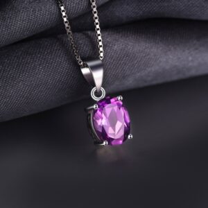 JewelryPalace Gemstones Birthstone Necklace For Women 925 Sterling Silver Solitaire Pendant Necklace For Girls 1.7ct Natural Amethyst Necklace Chain Box 18 Inches Oval Cut