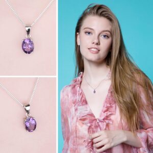 JewelryPalace Gemstones Birthstone Necklace For Women 925 Sterling Silver Solitaire Pendant Necklace For Girls 1.7ct Natural Amethyst Necklace Chain Box 18 Inches Oval Cut