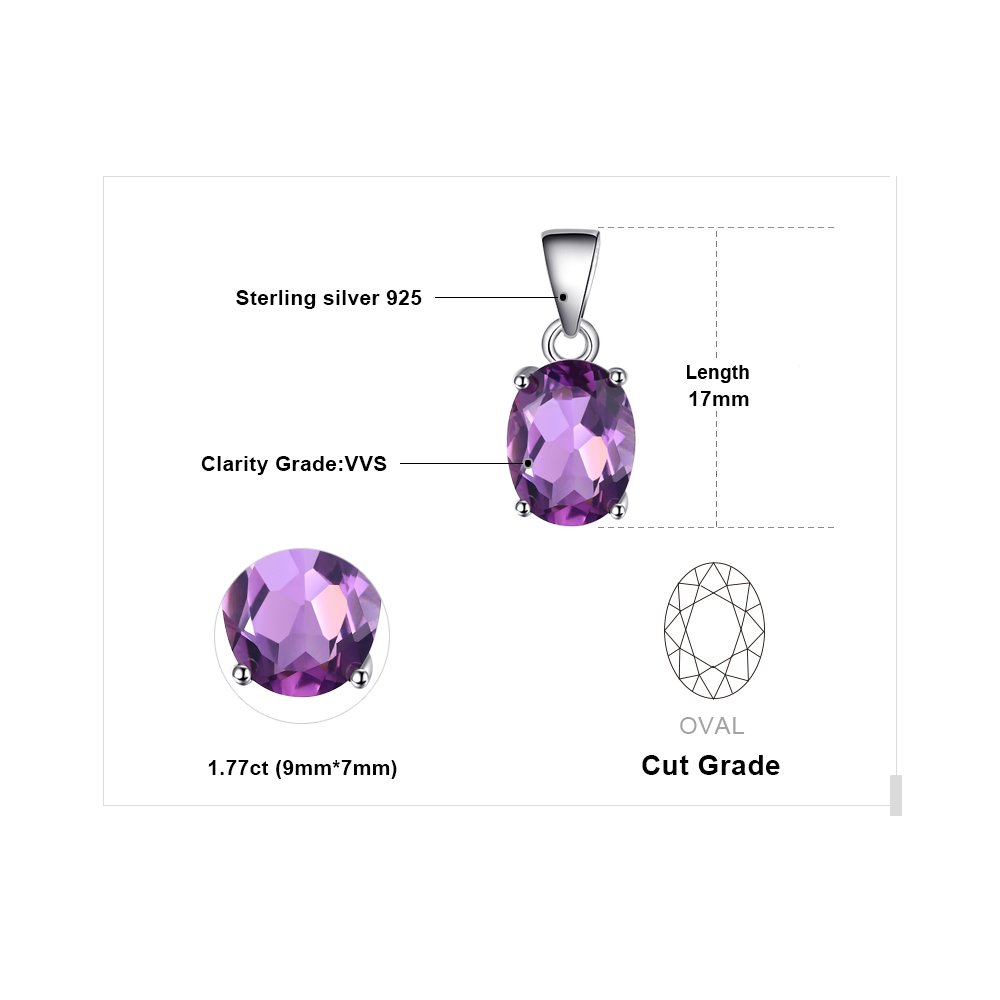 JewelryPalace Gemstones Birthstone Necklace For Women 925 Sterling Silver Solitaire Pendant Necklace For Girls 1.7ct Natural Amethyst Necklace Chain Box 18 Inches Oval Cut