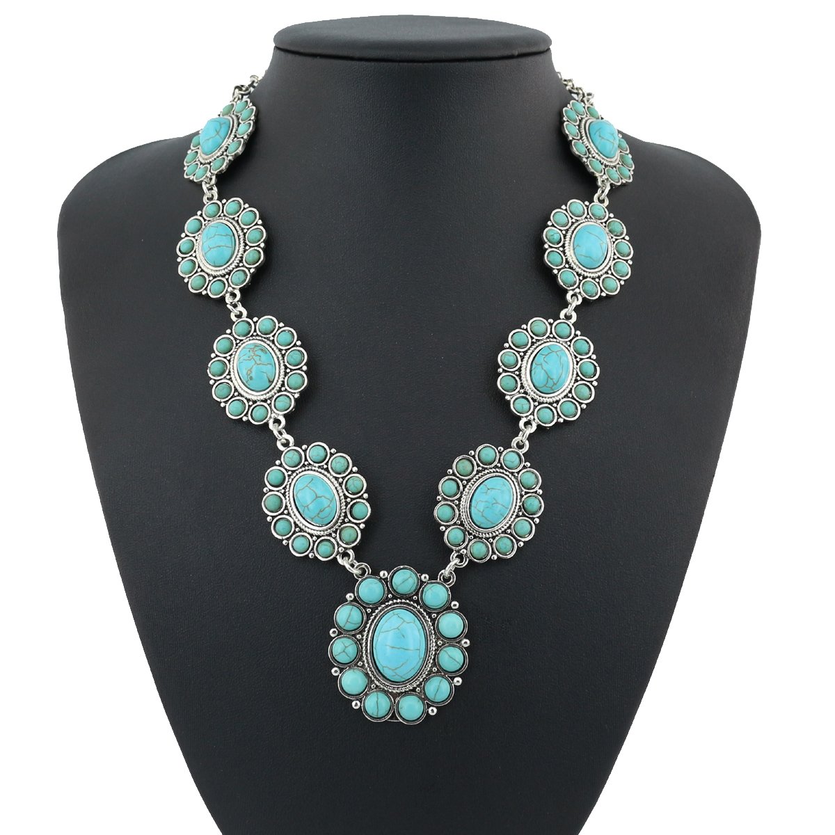 jianxi Vintage Alloy Synthetic Turquoise Necklace Fashion Jewelry Women (1279)