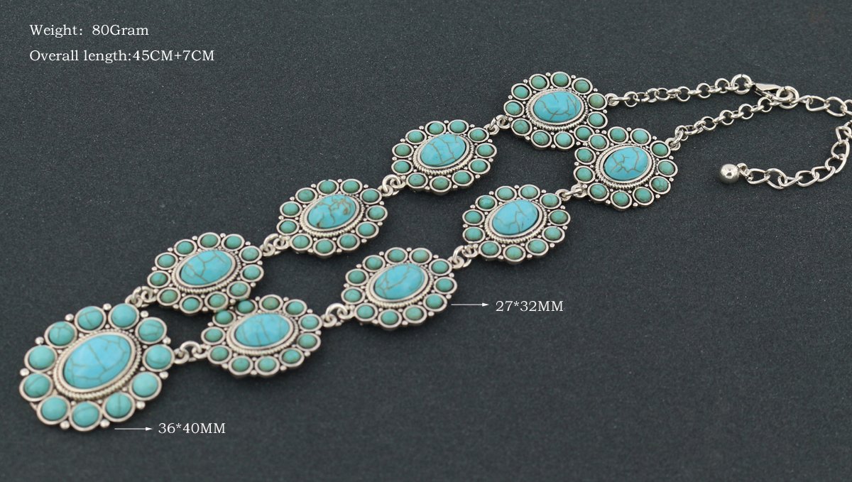 jianxi Vintage Alloy Synthetic Turquoise Necklace Fashion Jewelry Women (1279)