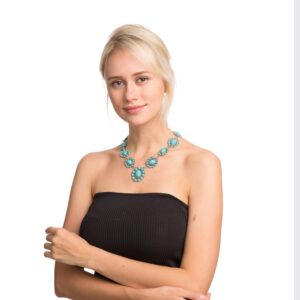 jianxi Vintage Alloy Synthetic Turquoise Necklace Fashion Jewelry Women (1279)